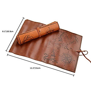 ANTIMAX Vintage Roll Up Pencil Case Creative Map Matte Smooth Cover Pencil Pouch Art Makeup Cosmetic Pouch with Pendant for Business School Gifts Matte Dark Coffee