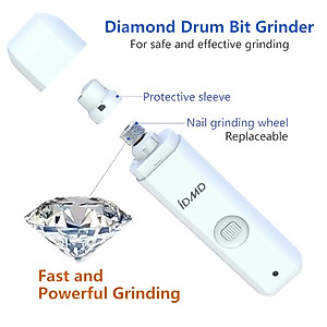 IDMD dog nail trimmers-Powerful 2-Speed dog nail grinder-with safe LED lighting and battery capacity indicator light & type-c USB rechargeable quiet pet nail grinder clipper for dogs/cats(White)