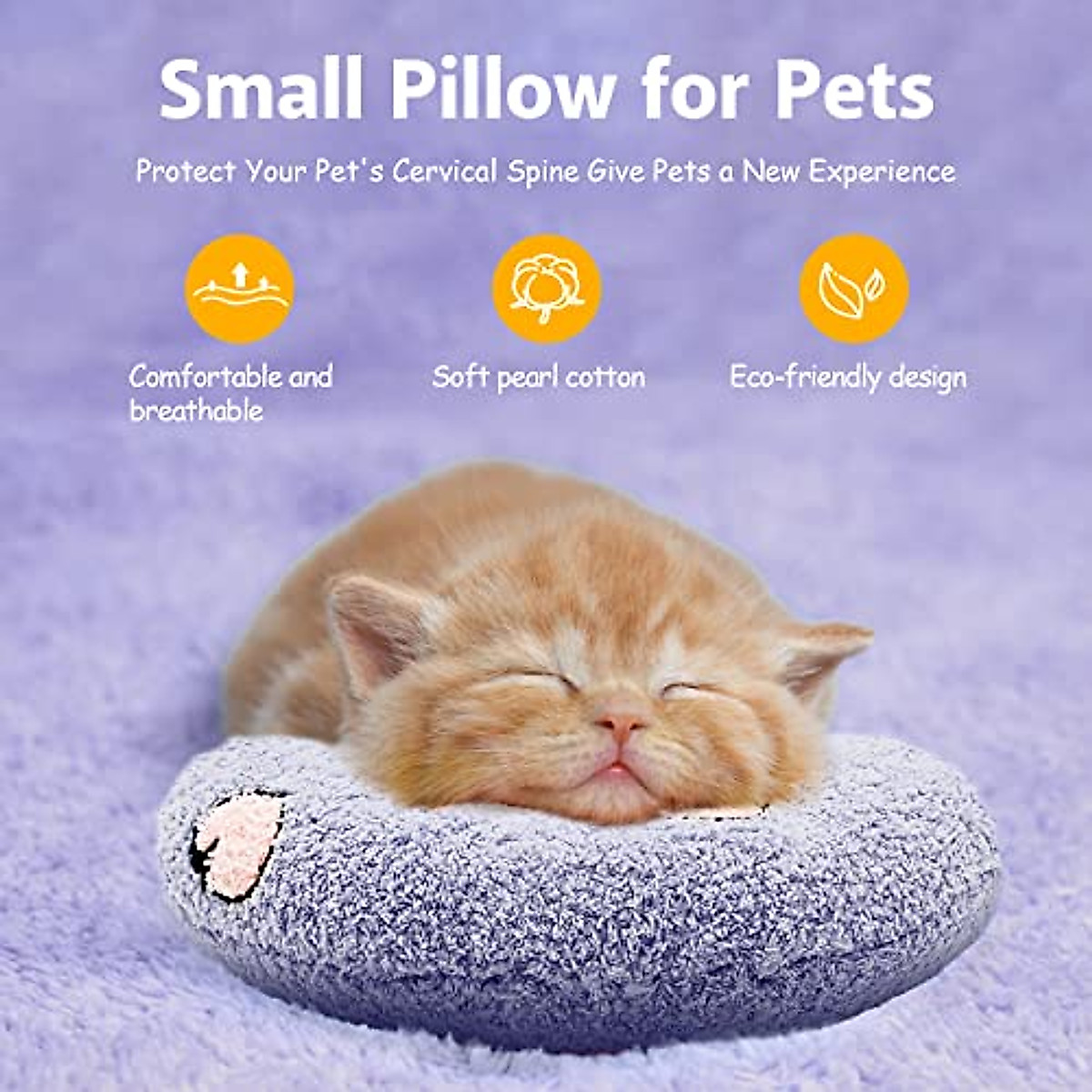 ucho Pillow for Cats, Ultra Soft Fluffy Pet Calming Toy Half Donut Cuddler, U-Shaped Pillow for Pet Cervical Protection Sleeping Improve- Purple