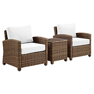 Crosley Furniture Bradenton 3-Piece Wicker Outdoor Chair Set with Side Table and Sunbrella Patio Cushions, Brown with Sunbrella Cushions