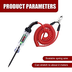 Yonput 1 PC Automotive Test Light Digital LED Circuit Tester, DC 6V-12V-24V Electric Tester Light Tool with Portable Extended Spring Wire, Electric Test Pen Car Bidirectional Voltage Tester (Red)