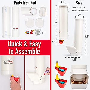 Royal Rooster Chicken Feeder and Waterer Set - Includes 1 Gallon Waterer with 2 Cups and 7lb Feeder for Chickens - Chicken Coop Accessories with Hanging Chicken Poultry Feeder and Chicken Waterer Kit