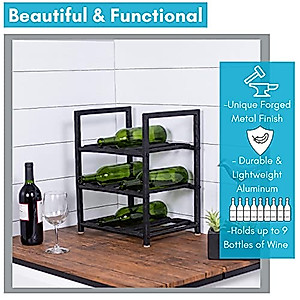 BIRDROCK HOME Wine Rack - Free Standing Stand - Forged Aluminum Metal - Kitchen Countertop - Black - Vertical Shelf Storage Cabinet - Holder (9 Bottle)