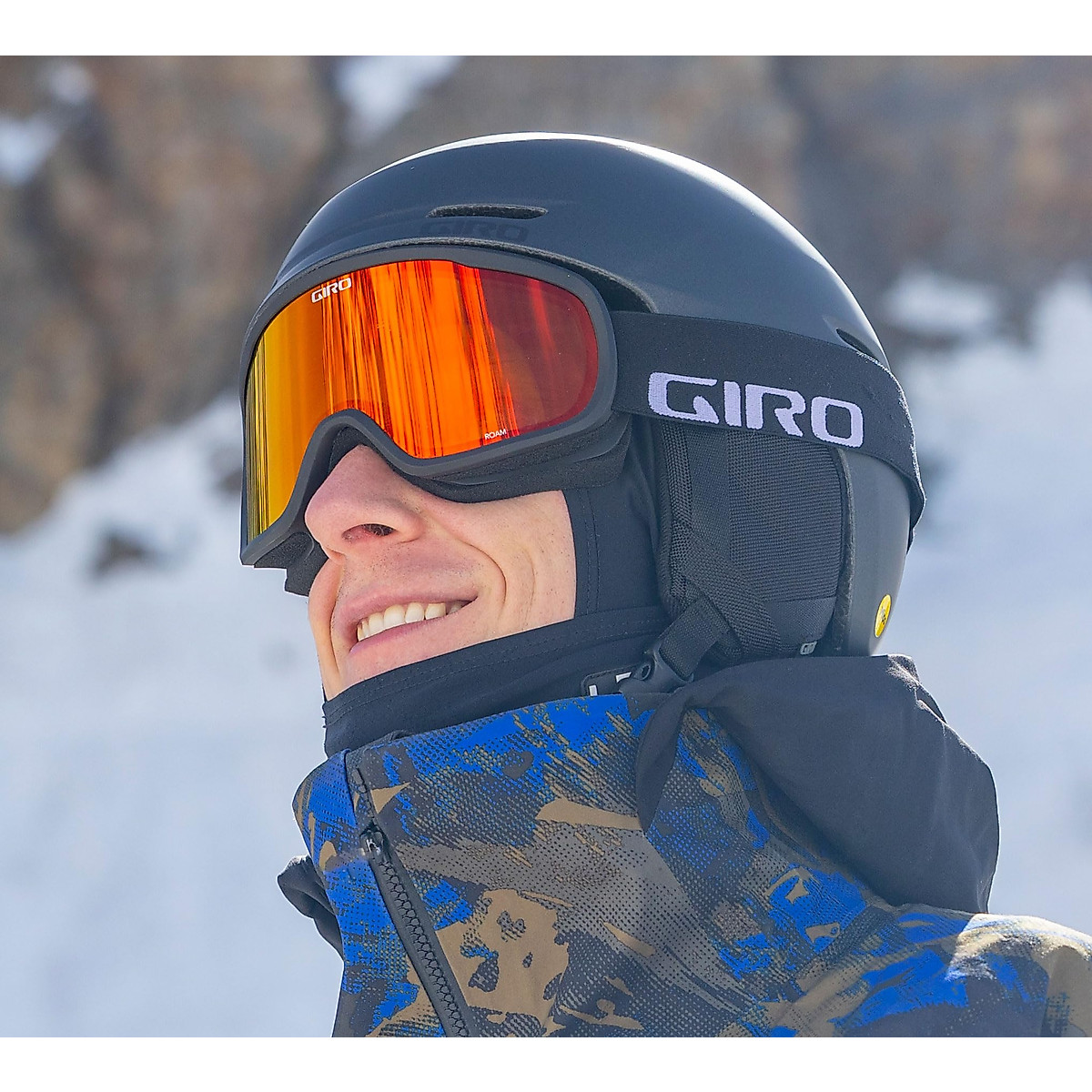 Giro Roam Ski Goggles - Snowboard Goggles for Men, Women & Youth - Black Wordmark Strap with Amber Scarlet/Yellow Lenses