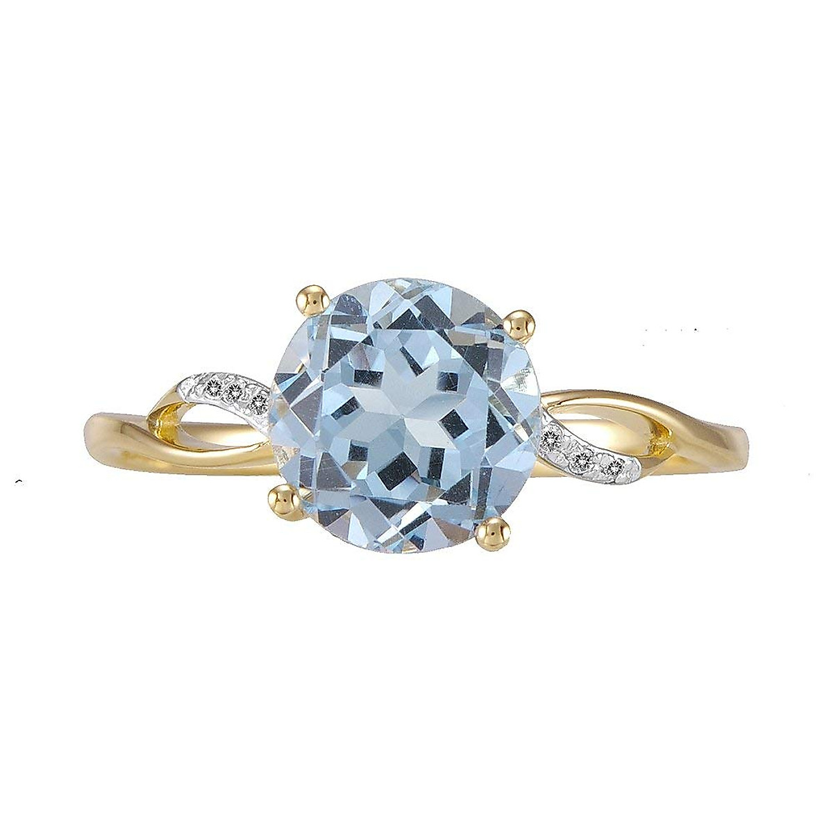 Diamond Blue Topaz Yellow Gold Ring - 0.01 Carat 14K Yellow Gold Ring with White Diamond and 1.54 Carat Blue Topaz Gold Statement Ring (7)