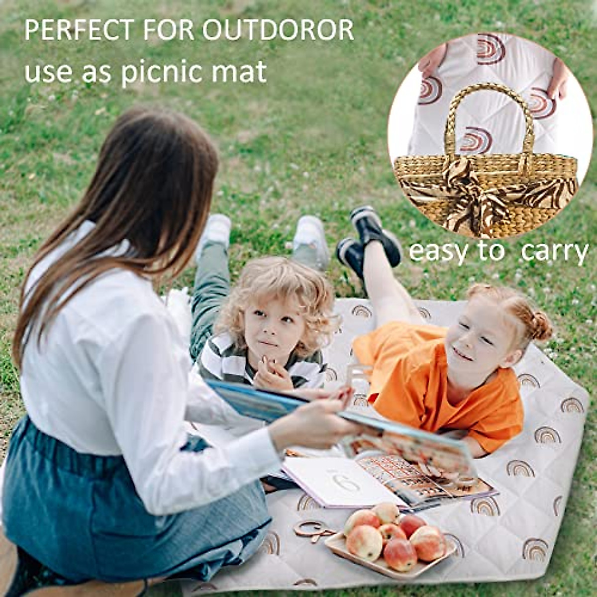 Hexagon Playpen Mat, Baby Floor Mat Fits Regalo Play Yard 6 Panel Playpen and Hiccapop PlayPod, Portable Playpen Mattress,Non Slip, Baby Essentials, Rainbow