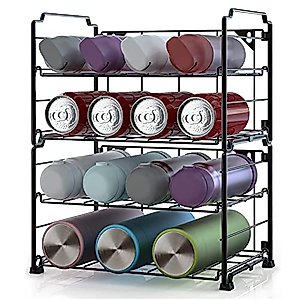 AULEDIO Adjustable Water Bottle Organizer Storage, 2-Tier Stackable Water Bottle Holder Rack, Black(2 Pack)