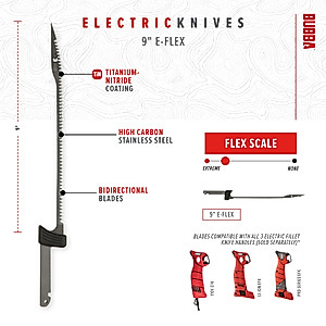BUBBA 9 Inch E-FLEX Electric Fillet Blade with Ti-Nitride Coated Hollow Stainless Steel Non-Stick Reciprocating Construction for Fishing and Outdoors