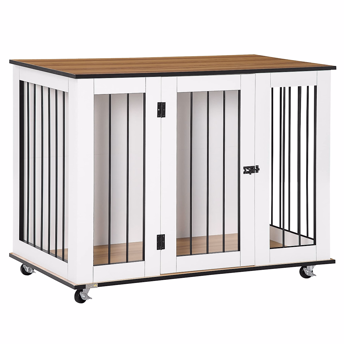PawHut Large Dog Crate Furniture on Wheels, Dog Crate End Table Indoor with Lockable Door for Large Dogs, 42" W x 23.5" D x 32" H, White