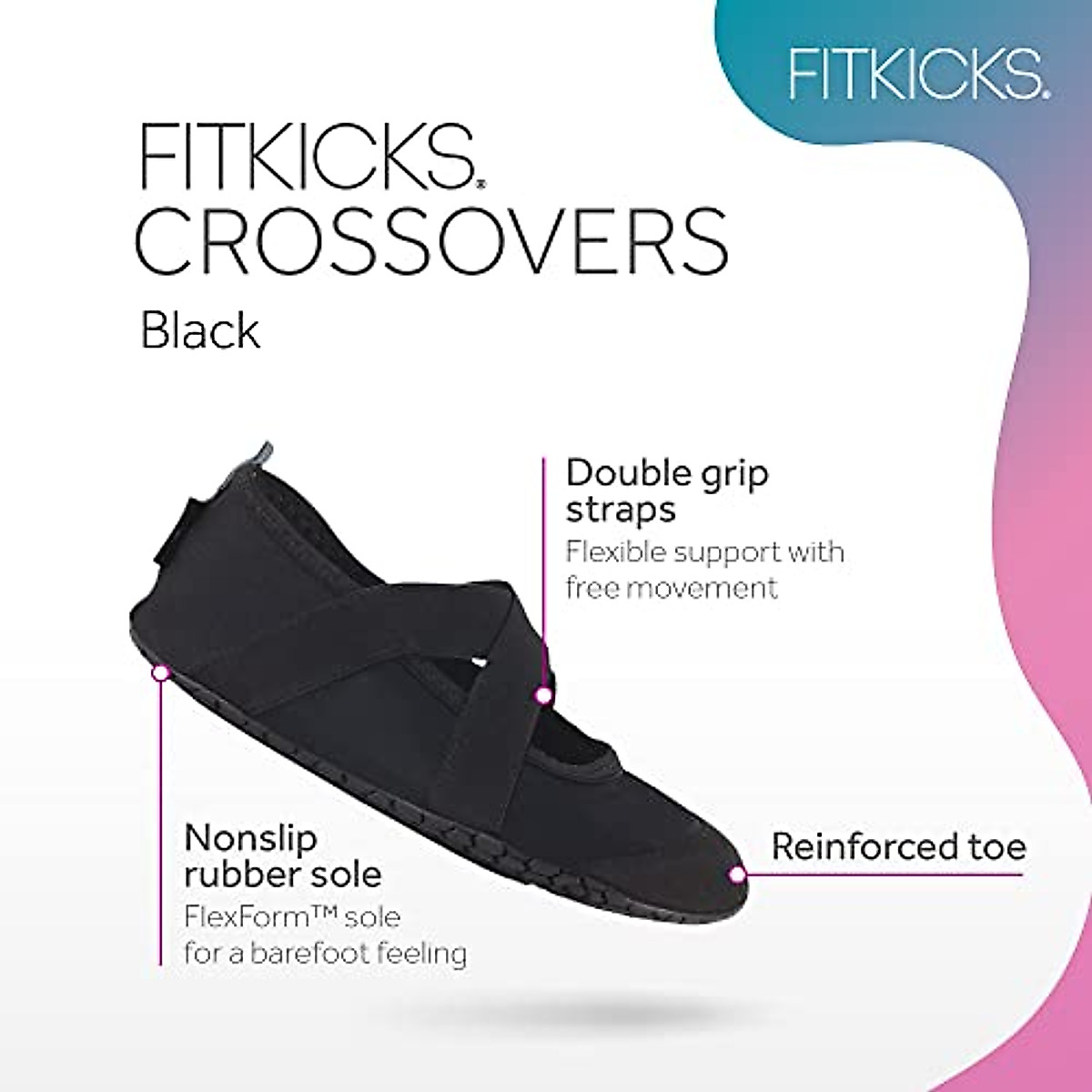 FITKICKS Crossovers Active Footwear, Foldable Shoes, Medium, Black