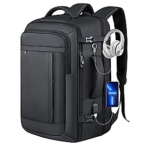 LCKPENG Carry on Backpack, Large Travel Backpack, Luggage Backpacks for Men and Women, Expandable Airplane Approved Business Carryon Suitcase Backpack Casual Daypack Weekender Bag, 40L, Black