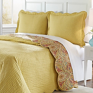 Waverly Swept Away Modern Farmhouse Paisley 3-Piece Reversible Quilt Bedding Bedspread Set, King, Berry