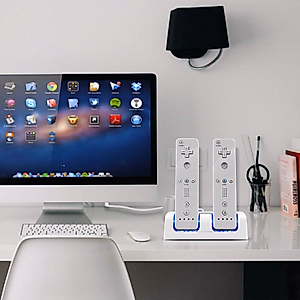 Tuboopy Wii Charging Dock Station, Wii Remote Charger Stand with 2 Rechargeable Battery & Charging Cord (White)