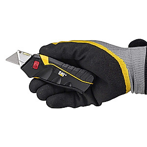 Cat Safety Utility Knife Box Cutter Self-Retracting Blade, Squeeze Handle to Extend Blade, Release to Retract, Lock Blade Open w/Switch, Ergo Handle w/ 3 Safety-Tip Blades That Store Inside - 240071