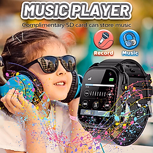 OVV Kids Waterproof Smart Watch Boys Girls Age 3-12 with 26 Game 1.44'' HD Touch Screen Music Player Camera Video Recorder 12/24 Hr Clock Pedometer Alarm Torch Calculator Children Learning Toys