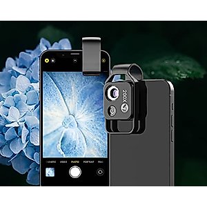 200X Phone Mini Pocket Microscope, with LED Light/Universal Clip, Portable Digital Microscope Camera Lens Attachments for Smartphone, Open up The microworld for Kids Adults (Black with CPL)