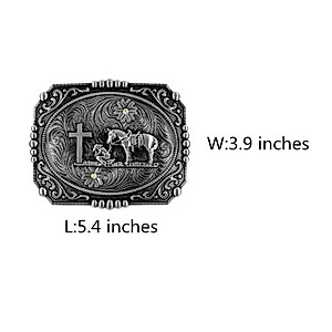 Moranse Religion Cross Cowboy And Horse Design Belt Buckles (Square Silver)