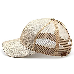 C.C Hatsandscarf Ponytail caps Messy Buns Trucker Plain Baseball Cap (BT-6) (Glitter-Gold)