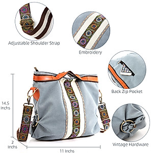 Women Canvas Crossbody Bag Shoulder Bag, Vintage Heavy-duty Tote Handbag (Light Blue) Medium