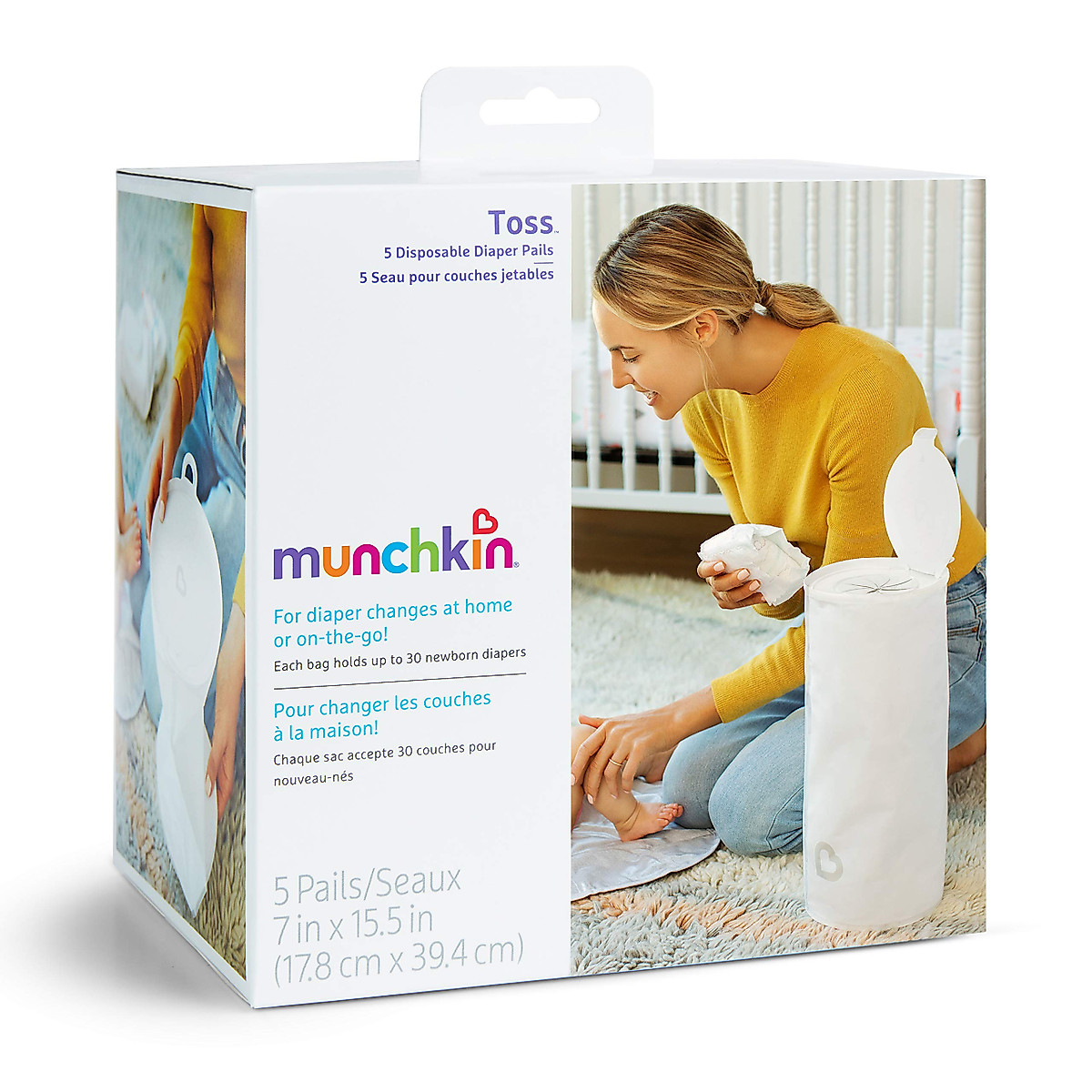 Munchkin® Toss™ Portable Disposable Diaper Pail, 5 Pack and Arm & Hammer Diaper Bag Dispenser with 24 Diaper Disposal Bags