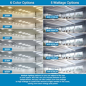 4FT LED Linear Strip Light, Super Bright LED Shop Lights 30W 40W 50W 60W 70W Selectable/100V-277V 6CCT 3000K-6500K, Flush Mount 0-10V Dimmable Commercial Garage Indoor Ceiling Light, ETL DLC(4 Pack)