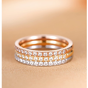 TIGRADE 2mm Women Titanium Eternity Ring Half Cubic Zirconia Anniversary Wedding Engagement Band (silver, 5)