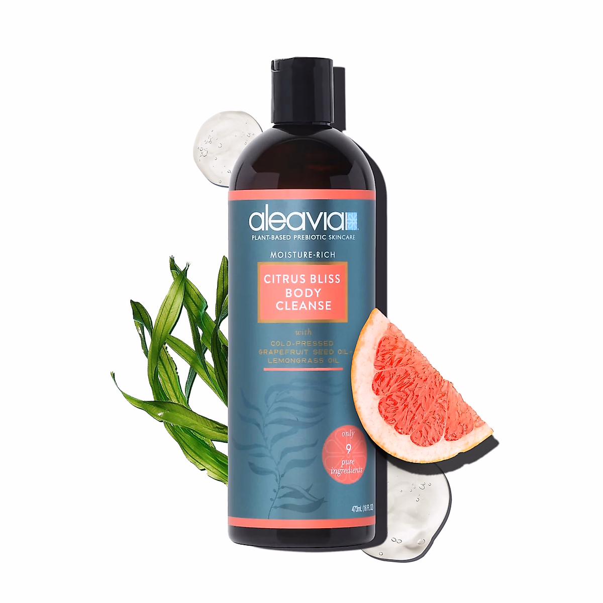 Aleavia Citrus Bliss Body Cleanse – Organic & All-Natural Prebiotic Body Wash, Scented with Pure Essential Oils – Nourish Your Skin Microbiome – 16 Oz.