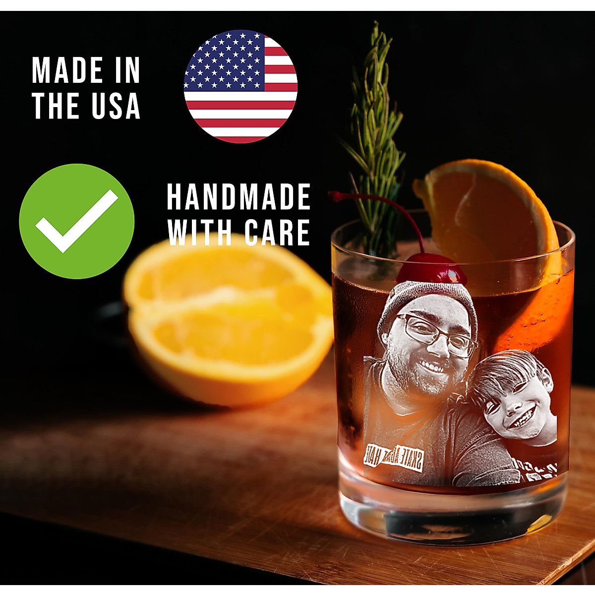 Personalized Etched 11oz Whiskey Glass – Customized Gifts for Men Him, Custom Engraved Photo Picture, Unique Birthday Anniversary Wedding Gift Ideas, Husband Boyfriend Dad Father Brother Son, Photo