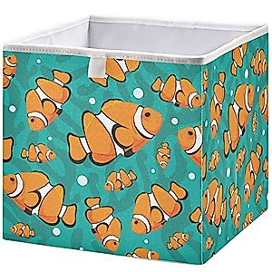 visesunny Closet Baskets Sea Fish Storage Bins Fabric Baskets for Organizing Shelves Foldable Storage Cube Bins for Clothes, Toys, Baby Toiletry, Office Supply
