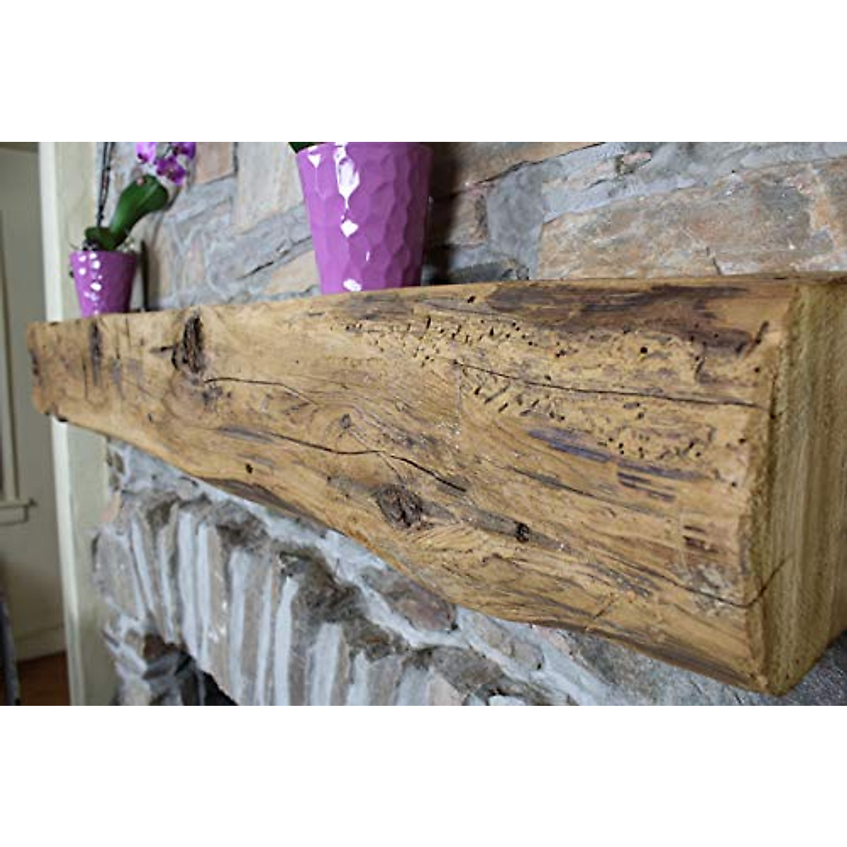 Modern Timber Craft Fireplace Mantel Shelf - Hand Hewn Wood Barn Beam - Authentic Reclaimed Wooden Rustic Shelving 48 Inches