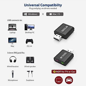 TROND Aluminum External USB Audio Adapter Sound Card with 3.5mm Stereo Headphone and Mono Microphone Jacks, C-Media CM100B Chipset, Compatible with PS5 PS4 Windows Mac Linux PC Laptop Desktop, Black