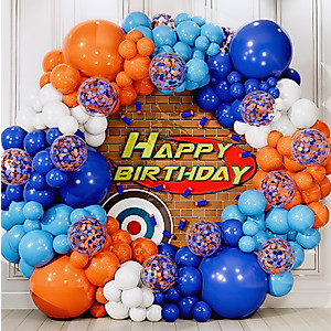 ALL-IN-1 Blue and Orange White Balloons Arch Kit & Garland – Small and Large White Orange and Blue Balloons – Orange and Blue Party Decorations & Supplies for Birthday Party, Nerf, Blippi, Graduation