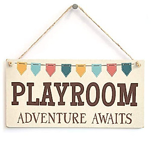 Playroom Adventure Awaits Cute Children's Play Room Custom Wood Signs Design Hanging Gift Decor for Home Coffee House Bar 5 x 10 Inch