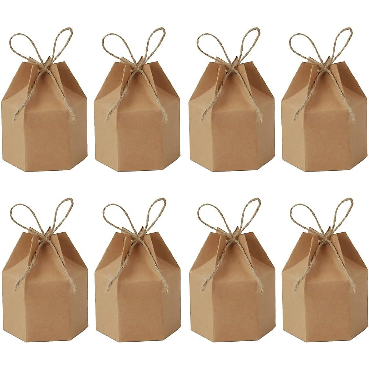 luzen 12Pcs Kraft Paper Gift Wrap Boxes Hexagon Favor Boxes Package Decorative Box Candy Boxes with Twine for Birthday Wedding Party Gift Packaging Candy Cookie Craft Chocolate Candle and Other Small Item, Brown