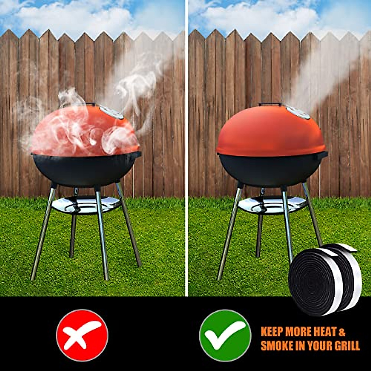 Smoker Gasket Seals, 1/2" x 1/8" 15 ft High Temp Grill Gasket Replacement Self Stick Felt, High Heat BBQ Gasket Tape for Smokers BBQ Lid Black by Nonley