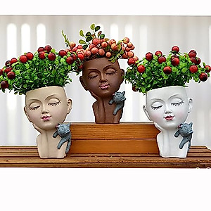 JYTTI Face Planters Pots Head Planter, Face Planter, Face Plant Pot Heads, Statue Plant Pots Indoor, Succulent Flower Pots with Drainage, Cat Lady Planters for Indoor/Outdoor Plants(7 Inch Khaki)