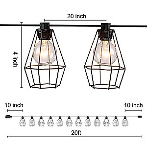 Outdoor Lantern String Lights Cafe Lights 20Feet with 12 Clear G40 Bulbs and Vintage Metal Lamp Shades, Indoor Outdoor Lights for Patio Yard Decor Garden Gazebo Backyard Hanging Decorations, Black