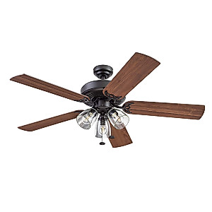 Prominence Home Saybrook, 52 inch Indoor Farmhouse LED Ceiling Fan with Light, Pull Chain, Three Mounting Options, Dual Finish Blades, Reversible Motor - 51593-01 (Espresso)