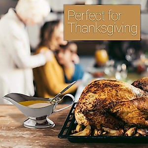 16 oz Gravy Boat with Ladle, Stainless Steel Gravy Pourer Dish Salad Dressing Server