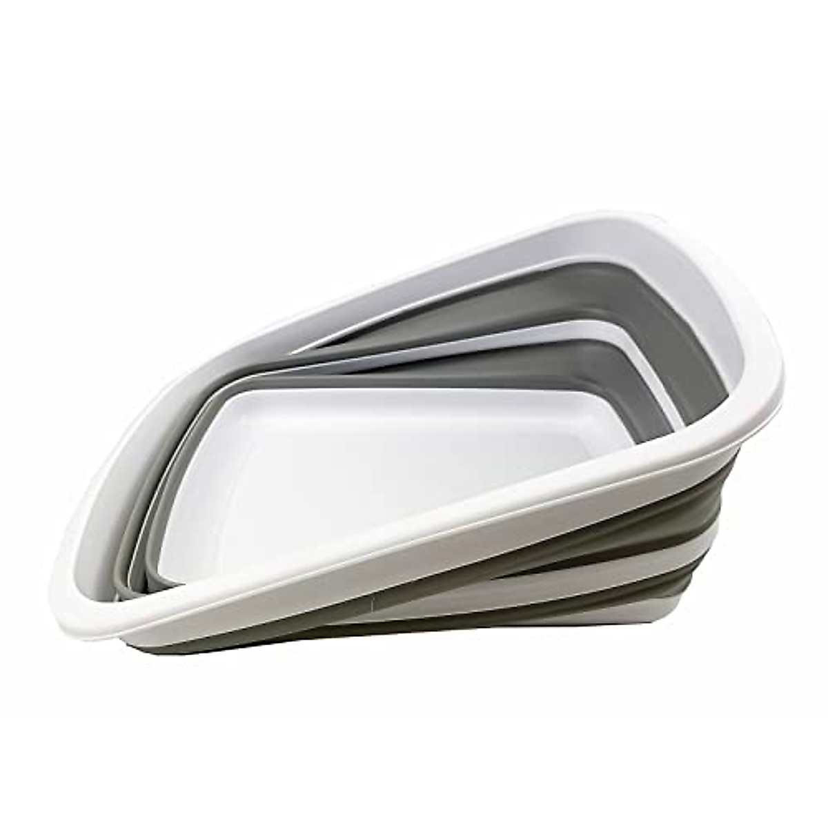 SAMMART 10L (2.6 Gallon) Collapsible Tub-Foldable Dish Tub-Portable Washing Basin-Space Saving Plastic Washtub (White/Grey (Set of 2))