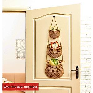 Hanging Fruit Basket, 3 Tier Woven Jute Wall Hanging Basket for Organizing, Hanging Produce Basket for Fruit & Vegetable Storage, Boho Kitchen Decor, Wall Basket Storage for Kitchen, Bedroom, Bathroom