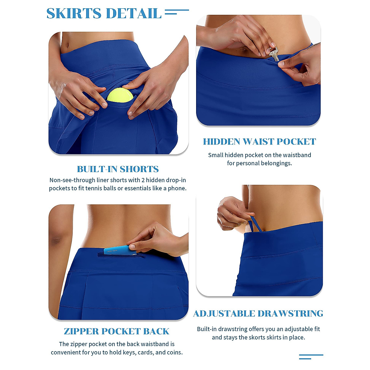 Ganado Tennis Skorts Skirts for Women with 4 Pockets Pleated Golf Skirt High Waisted Athletic Skort Workout Sports Skirt(Enamel Blue,Small)