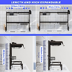 adoymiro Over The Sink Dish Drying Rack, Expandable Height and Length, 2 Tier Large, Stainless Steel, 24-35.5 inches L x 12 inches W x 19-22 inches H