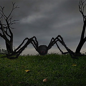 the Riverbank brands New X-Large 16-inch Body Plush Black Fake Spider in Reusable Bag for Halloween: Beady Red Eyes; Impactful Halloween Decorations for a Perfect Haunted House