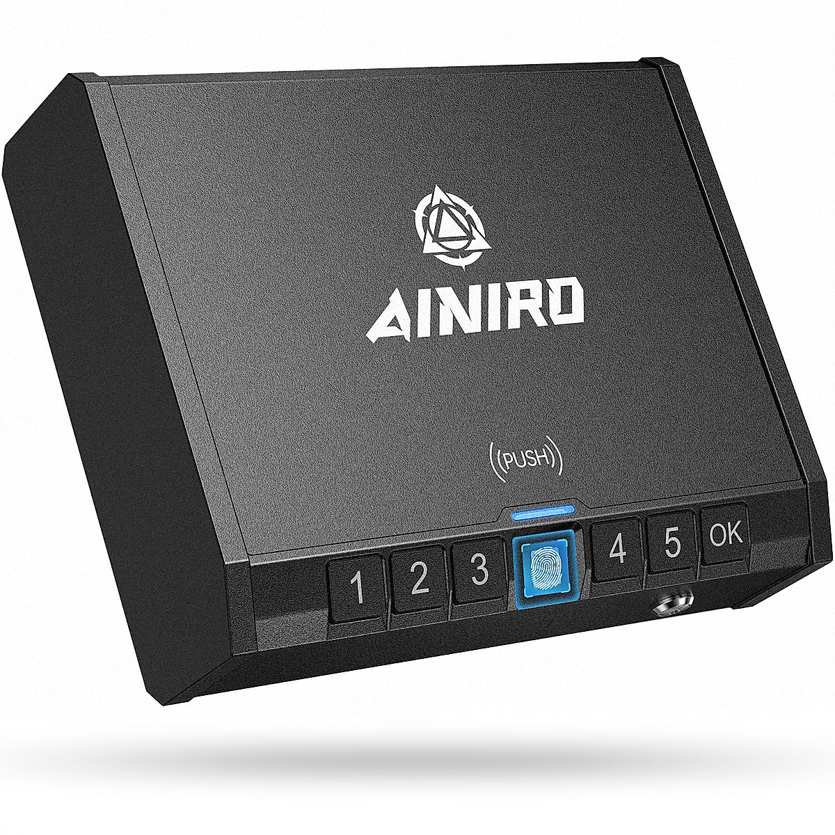 AINIRO Gun Safe for Pistols - Biometric Gun Safe for Handgun with Fireproof Document Bag, Quick-Access Gun Lock with Fingerprint Identification or Key Pad, Firearm Storage Home Bedside Nightstand Car