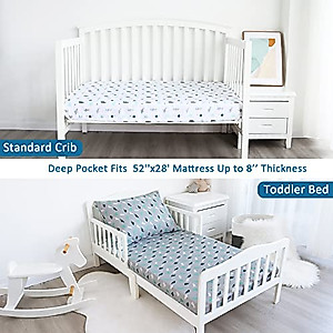 Crib Sheets for Boys or Girls 4-Pack, Fitted Crib Sheet 52'' x 28'' for Standard Crib & Toddler Mattress, Soft and Breathable Material, Baby Crib Sheets Neutral, Grey Dinosaurs & Ocean