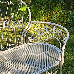 Zaer Ltd. 65" Long 3-Person Parisian Garden Bench with Curved Back Paris 1968" (Antique White)