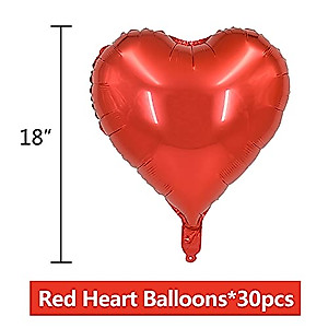 BEISHIDA 30 pcs18inch Red Heart Shape Foil Mylar Balloons for birthday party decorations, Wedding decorations, engagement party, celebration, holiday, show, party activities.