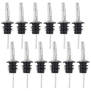 (Pack of 12) Stainless Steel Liquor Pourer with Tapered Speed Spout, Liquor Pour Spouts by Tezzorio