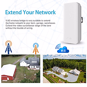 CPE220 5.8G Wireless Bridge W/Bracket Mount,PTMP WiFi PTP Point to Point Access Outdoor Network CPE 2KM Transmission Distance with 12DBi Antenna 2 LAN 100MBps Ethernet Port 24V PoE 2-Pack